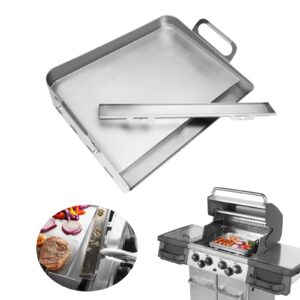 griddle for gas grill,flat top grill with removable grease tray,24 * 16in stainless steel nonstick griddle grill,universal griddle with retractable stand accommodates different size of grill