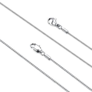 lolias 2 pcs stainless steel 1mm round snake chain box chain necklace super thin & strong,20 inch