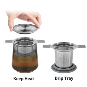 Ohtomber Tea Infuser Strainers for Loose Tea, Stainless Steel Loose Leaf Tea Strainer Stepper with Heat Proof Double Handles, Extra Fine Mesh Tea Ball Infusers, Tea Diffuser Holder Filter for Mugs