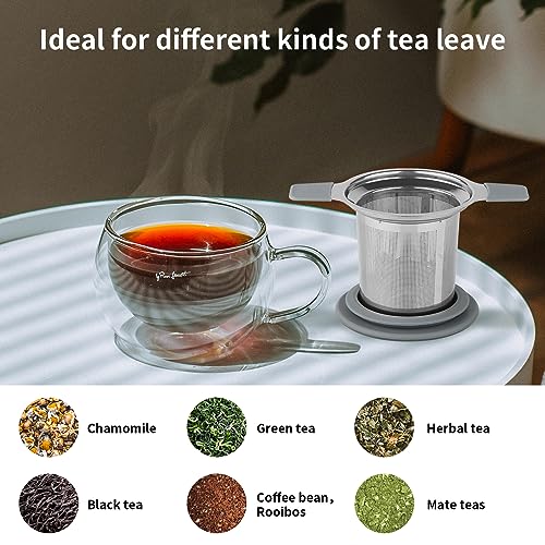 Ohtomber Tea Infuser Strainers for Loose Tea, Stainless Steel Loose Leaf Tea Strainer Stepper with Heat Proof Double Handles, Extra Fine Mesh Tea Ball Infusers, Tea Diffuser Holder Filter for Mugs