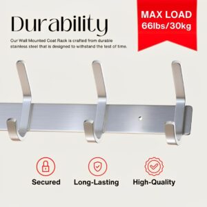 Coat Rack Wall Mount - Stainless Wall Coat Rack with Hooks - Jacket & Coat Hanger Wall Mount - Wall Hangers Wall Rack for Clothes - Wall Mounted Coat Rack Hooks for Closet, Backpack, Clothing & Keys