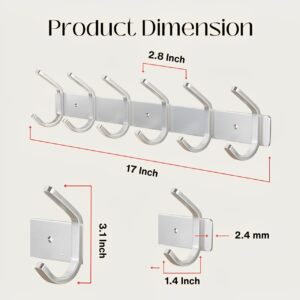 Coat Rack Wall Mount - Stainless Wall Coat Rack with Hooks - Jacket & Coat Hanger Wall Mount - Wall Hangers Wall Rack for Clothes - Wall Mounted Coat Rack Hooks for Closet, Backpack, Clothing & Keys