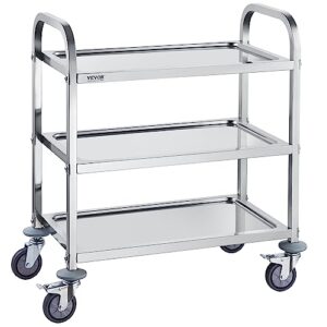 vevor stainless steel cart, 3 layers lab utility cart 400 lbs weight capacity, medical cart with lockable universal wheels, for lab, clinic, kitchen, salon