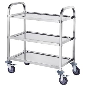 VEVOR Stainless Steel Cart, 3 Layers Lab Utility Cart 400 lbs Weight Capacity, Medical Cart with Lockable Universal Wheels, for Lab, Clinic, Kitchen, Salon