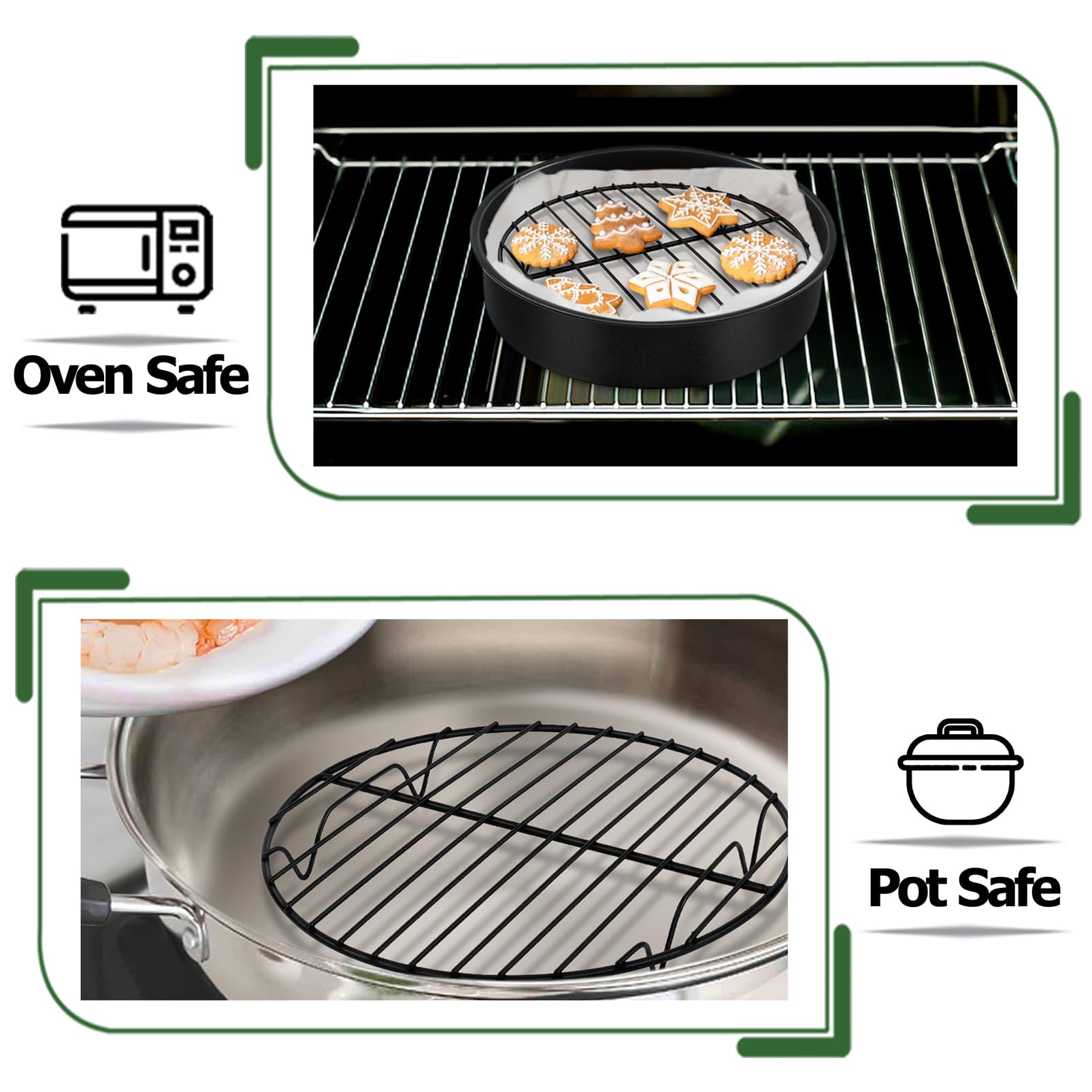 TeamFar Round Cooling Rack, 7.5’’ Small Baking Roasting Grilling Rack with Stainless Steel Core & Non-stick Coating, for Cooking Steaming Cooling, Healthy & Sturdy, Oven Safe & Easy Clean – Set of 2