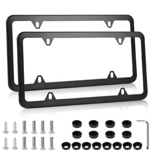 zszt license plate frames black, 2pcs 4 holes license plate holders, stainless steel license plate frame, car license plate covers for us vehicles