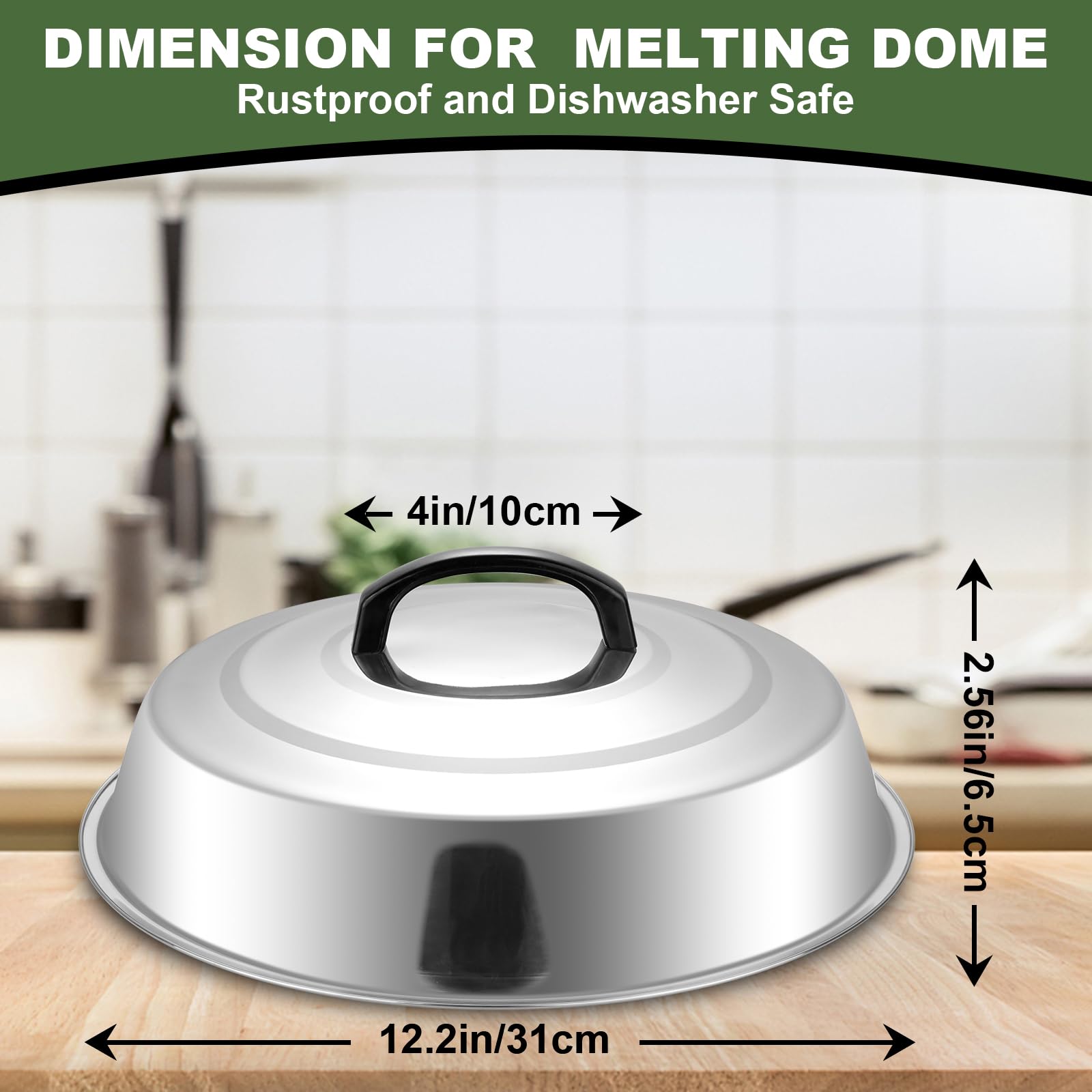 Cheese Melting Dome Set of 2-12 Inch Round Basting Cover - Stainless Steel - Metal Steam Cover - Griddle Accessories for Flat Top Grill Cooking Indoor or Outdoor