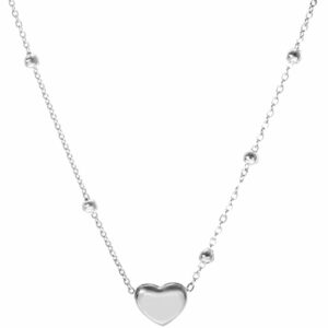 jude jewelers stainless steel heart charm floating slide classic plain wedding statement collar necklace (silver)