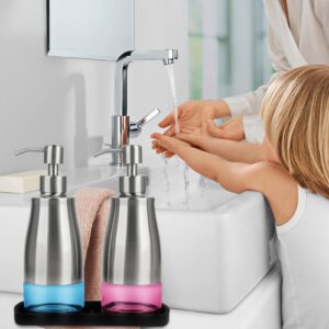 Gaussra Kitchen Soap Dispenser Set with Silicone Tray - Brushed Nickel, Stainless Steel Glass Soap Dispenser Bathroom, Modern Farmhouse Decor, Refillable Hand Dish Soap Dispenser for Kitchen Sink