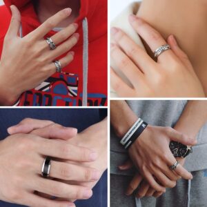 EIELO 9Pcs Stainless Steel Band Rings for Men Women Cool Fidget Spinning Chain Ring Anxiety Relief Fashion Simple Wedding Engagement Silver Ring Set