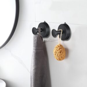 DGYB Suction Cup Hooks for Shower 2 Pcs Matte Black Towel Hooks for Bathrooms SUS 304 Stainless Steel Shower Hooks for Inside Shower 15 Lb Modern Suction Hooks for Shower Wall