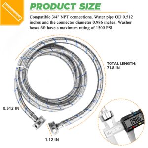 Techecook 6Ft Washing Machine Hoses Stainless Steel Burst Proof Washer Supply Lines- 2Pcs Hot and Cold Washer Hoses- 6Ft Washer Hoses Universal for All Washing Machine Supply Lines- 10 Years Warranty