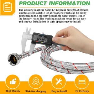 Techecook 6Ft Washing Machine Hoses Stainless Steel Burst Proof Washer Supply Lines- 2Pcs Hot and Cold Washer Hoses- 6Ft Washer Hoses Universal for All Washing Machine Supply Lines- 10 Years Warranty