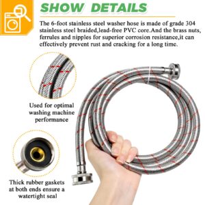 Techecook 6Ft Washing Machine Hoses Stainless Steel Burst Proof Washer Supply Lines- 2Pcs Hot and Cold Washer Hoses- 6Ft Washer Hoses Universal for All Washing Machine Supply Lines- 10 Years Warranty