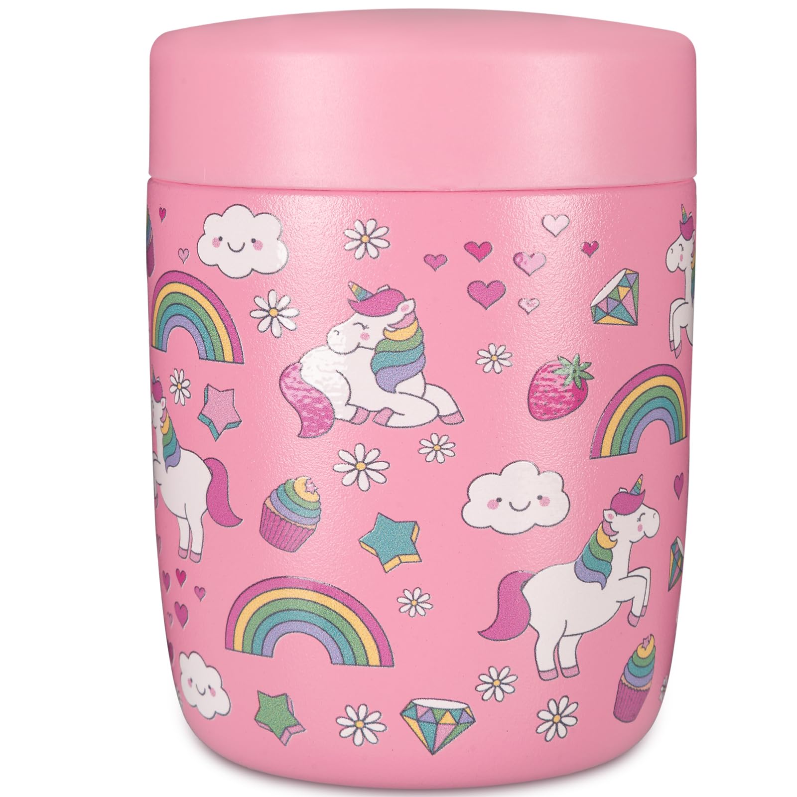 Charcy 9oz Stainless Steel Vacuum Insulated Kids Food Jar - Soup Thermo for Hot & Cold Food - Pink Rainbow Mermaid