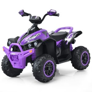 infans kids ride on atv, 12v 4 wheeler quad toy vehicle with music, horn, high low speeds, led lights, electric ride on toy, battery powered wheels car for kids over 3 years old (violet)