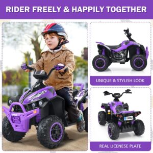 INFANS Kids Ride on ATV, 12V 4 Wheeler Quad Toy Vehicle with Music, Horn, High Low Speeds, LED Lights, Electric Ride On Toy, Battery Powered Wheels Car for Kids Over 3 Years Old (Violet)