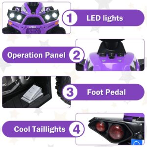 INFANS Kids Ride on ATV, 12V 4 Wheeler Quad Toy Vehicle with Music, Horn, High Low Speeds, LED Lights, Electric Ride On Toy, Battery Powered Wheels Car for Kids Over 3 Years Old (Violet)