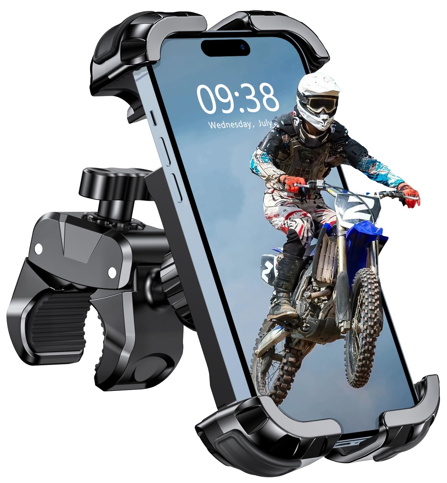 Zewdov Motorcycle Phone Mount, Upgrade Bike Phone Mount [1s Lock][Secure Protection], 360° Rotatable Phone Holder for Mountain Bike/ATV/Scooter Handlebar, Compatible with iPhone/Samsung 4.7-6.7"