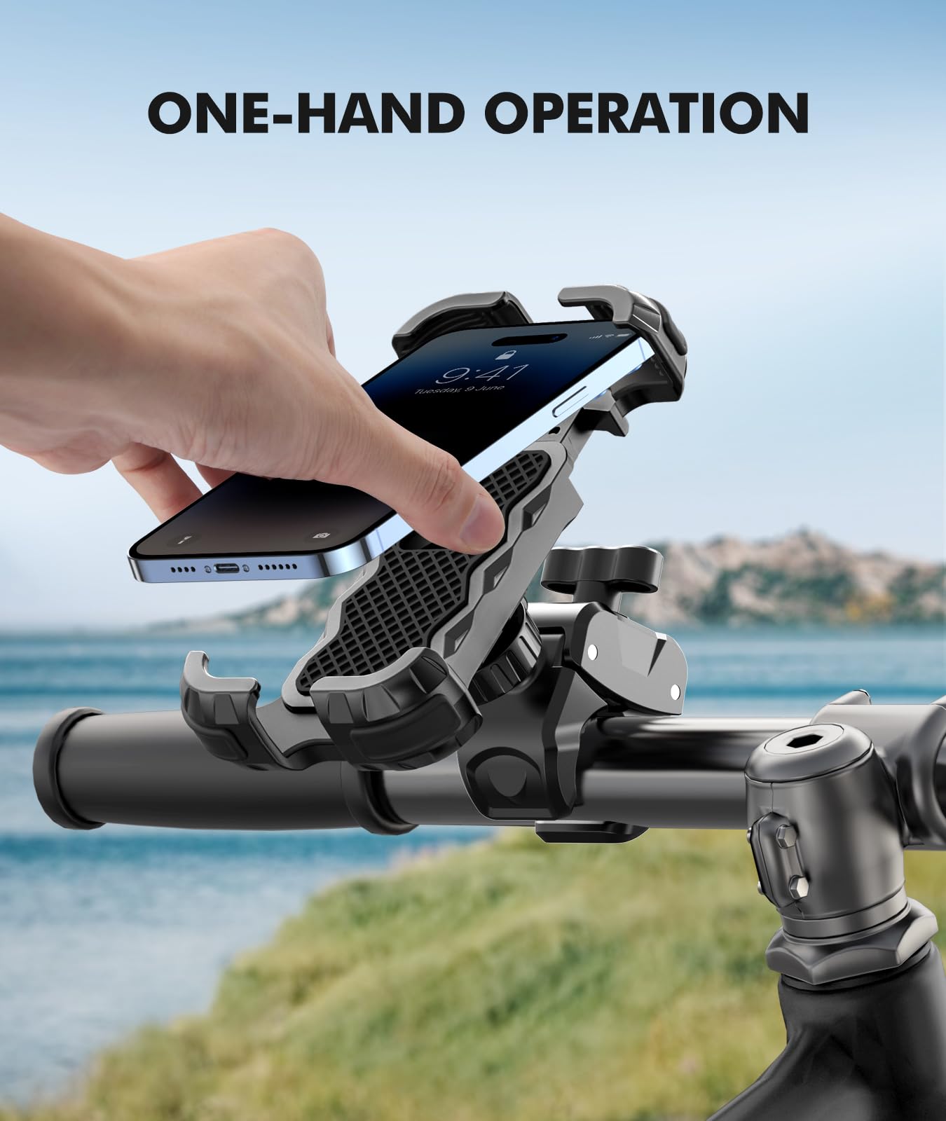 Zewdov Motorcycle Phone Mount, Upgrade Bike Phone Mount [1s Lock][Secure Protection], 360° Rotatable Phone Holder for Mountain Bike/ATV/Scooter Handlebar, Compatible with iPhone/Samsung 4.7-6.7"