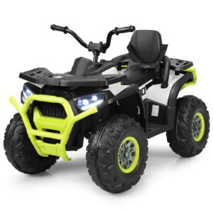 costzon kids atv, 12v battery powered electric vehicle w/safety belt, led light, music, horn, 2 speeds, usb/ mp3/tf, treaded tires, ride on car 4 wheeler quad for boy & girl gift, ride on atv, green