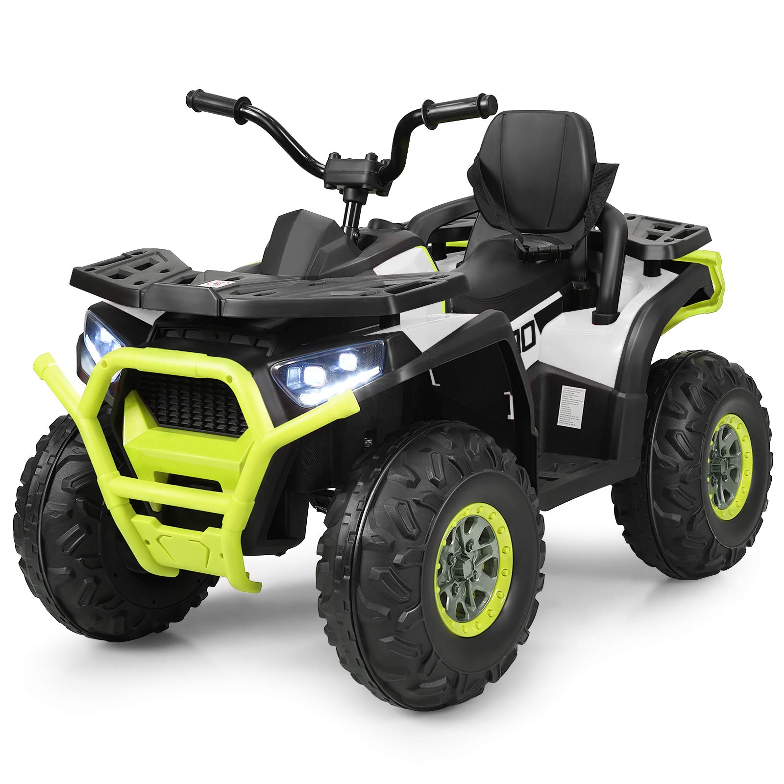 Costzon Kids ATV, 12V Battery Powered Electric Vehicle w/Safety Belt, LED Light, Music, Horn, 2 Speeds, USB/ MP3/TF, Treaded Tires, Ride on Car 4 Wheeler Quad for Boy & Girl Gift, Ride on ATV, Green