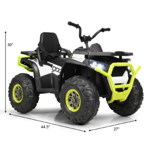 Costzon Kids ATV, 12V Battery Powered Electric Vehicle w/Safety Belt, LED Light, Music, Horn, 2 Speeds, USB/ MP3/TF, Treaded Tires, Ride on Car 4 Wheeler Quad for Boy & Girl Gift, Ride on ATV, Green