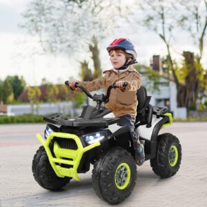 Costzon Kids ATV, 12V Battery Powered Electric Vehicle w/Safety Belt, LED Light, Music, Horn, 2 Speeds, USB/ MP3/TF, Treaded Tires, Ride on Car 4 Wheeler Quad for Boy & Girl Gift, Ride on ATV, Green