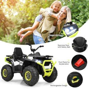 Costzon Kids ATV, 12V Battery Powered Electric Vehicle w/Safety Belt, LED Light, Music, Horn, 2 Speeds, USB/ MP3/TF, Treaded Tires, Ride on Car 4 Wheeler Quad for Boy & Girl Gift, Ride on ATV, Green