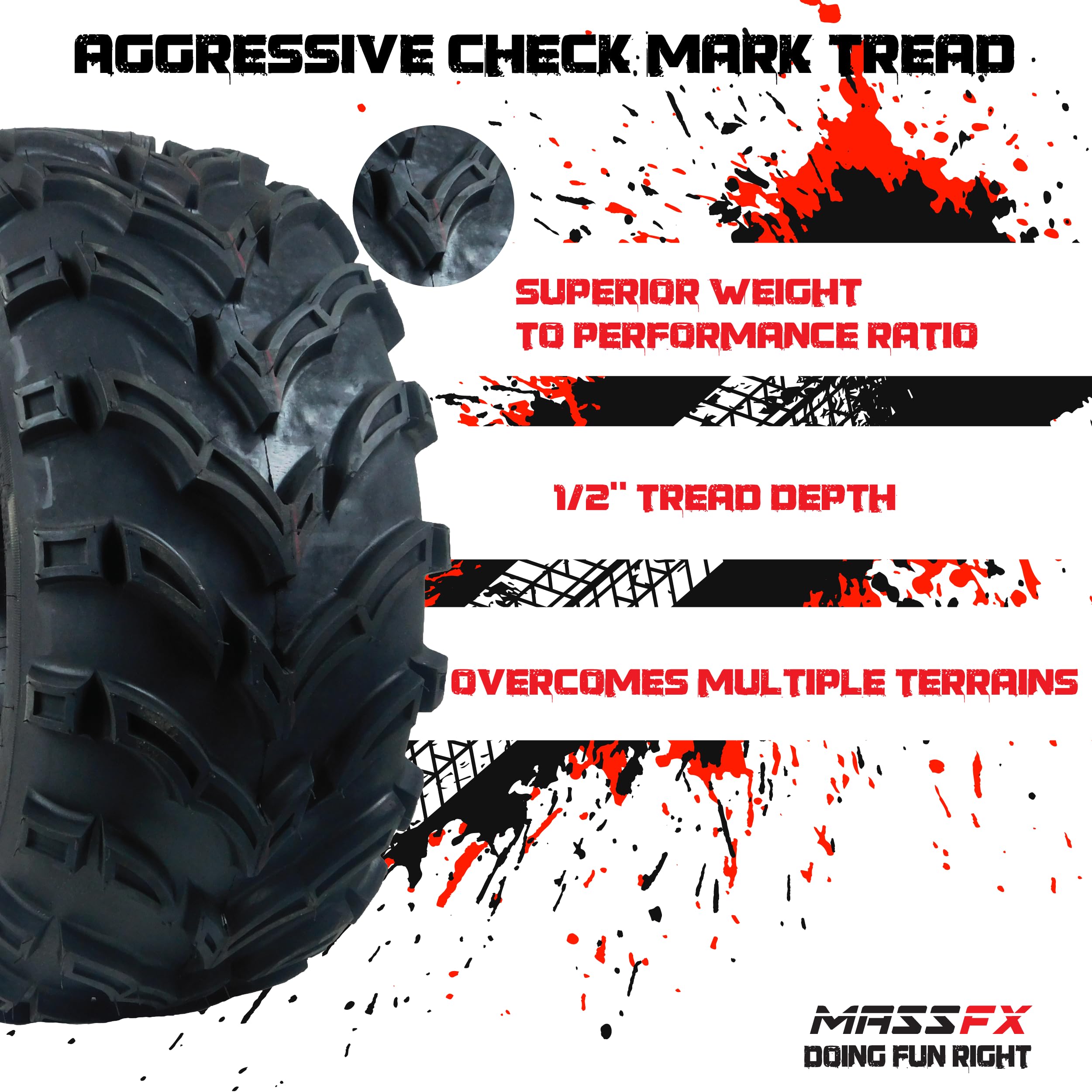 MASSFX P377 ATV/UTV Front Tires 25x8-12 - Set of 2 (25x8x12) 2 Pack