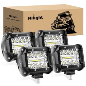 nilight 4pcs led pods 4inch 60w triple row flood spot combo 6000lm light bar driving fog lights off road lighting for trucks pickup golf cart suv atv utv 4x4 van camper boat,2 years warranty