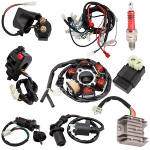 hooto complete wiring harness kit for atv quad 4 stroke 50cc 70cc 90cc 110cc 125cc pit quad dirt bike go kart quad wire harness complete electrics stator coil cdi solenoid relay spark plug, lead