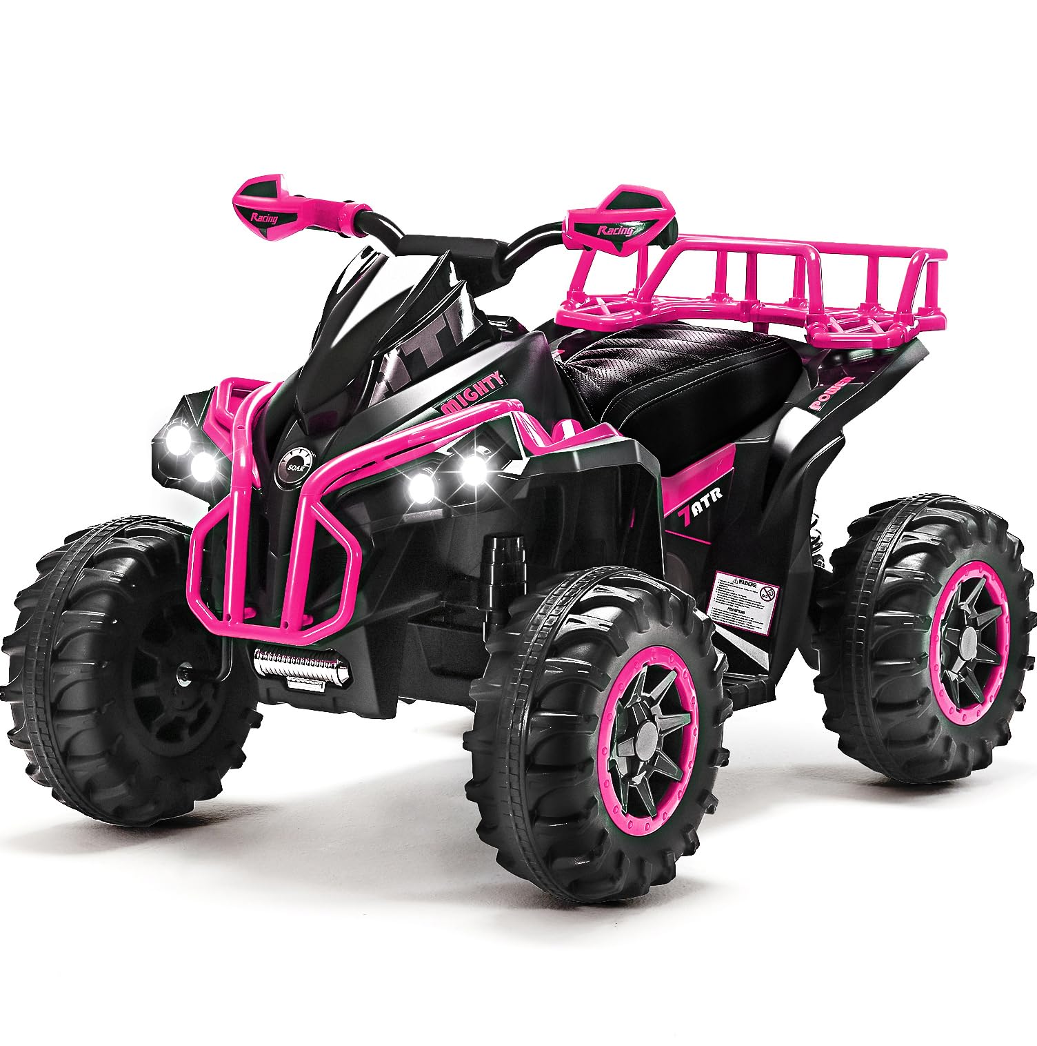 Soar Four Wheeler for Kids - Electirc Toddler 4 Wheeler for Kids 3-6, Ride on Atv 12v Battery Powered, Kids Quad with LED Lights, Music, High Low Speed, USB/TF, Treaded Tires, Black