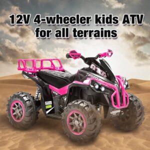 Soar Four Wheeler for Kids - Electirc Toddler 4 Wheeler for Kids 3-6, Ride on Atv 12v Battery Powered, Kids Quad with LED Lights, Music, High Low Speed, USB/TF, Treaded Tires, Black