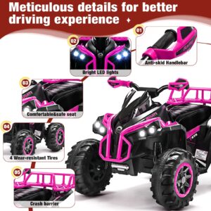 Soar Four Wheeler for Kids - Electirc Toddler 4 Wheeler for Kids 3-6, Ride on Atv 12v Battery Powered, Kids Quad with LED Lights, Music, High Low Speed, USB/TF, Treaded Tires, Black