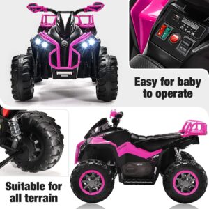 Soar Four Wheeler for Kids - Electirc Toddler 4 Wheeler for Kids 3-6, Ride on Atv 12v Battery Powered, Kids Quad with LED Lights, Music, High Low Speed, USB/TF, Treaded Tires, Black