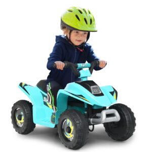 olakids kids ride on atv, 6v motorized quad toy car for toddlers, 4 wheeler battery powered electric vehicle for boys girls with forward/reverse switch, anti-slip wheels (aqua)