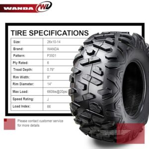 WANDA 26X10-14 UTV ATV Tires 6 Ply 26x10x14 Bighorn Style -Set 2-10184