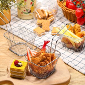 12 Pieces Mini Square Fry Basket Steel French Fry Chip Basket Food Baskets for Serving Stainless Steel Fry Basket with Handle Reusable Fries Holder Mini Deep Fryer with Basket for Home Decor