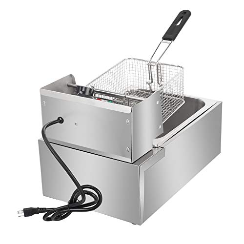 Commercial Electric Deep Fryer, Countertop Stainless Steel Deep Fryer French Fries for Restaurant Home Kitchen (Single Tank, 6.3QT/6L)