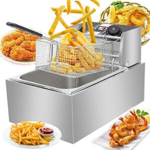 deep fryer with basket, fry daddy, fryers with baskets, countertop stainless steel, french fries fryer, for commercial restaurant, fast food restaurant (6l)