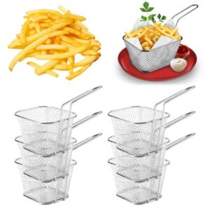 6 pcs mini square fry basket stainless steel french fries holder deep fryer baskets with handles, table serving frying chips baskets, french fry holder for kitchen party barbecue, silver