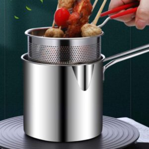 DOITOOL 2 Sets Stainless Steel Fryer Mini Airfryer Outdoor Griddle Stainless Wok French Fries Drain Basket Onion Ring Fryer Pasta Skimmer Deep Fryer Pot Frying Basket Fry Basket Fried