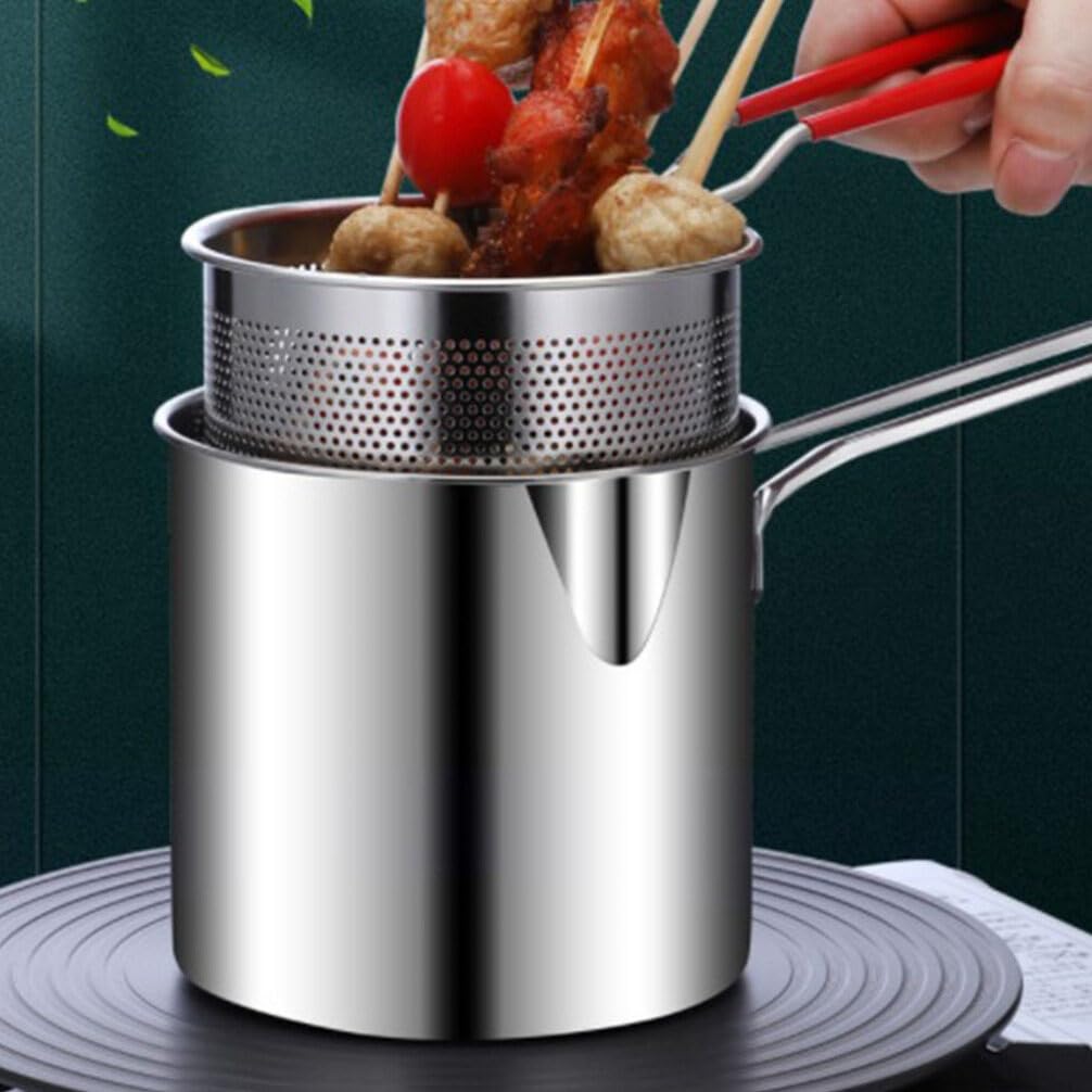 DOITOOL 2 Sets Stainless Steel Fryer Mini Airfryer Outdoor Griddle Stainless Wok French Fries Drain Basket Onion Ring Fryer Pasta Skimmer Deep Fryer Pot Frying Basket Fry Basket Fried