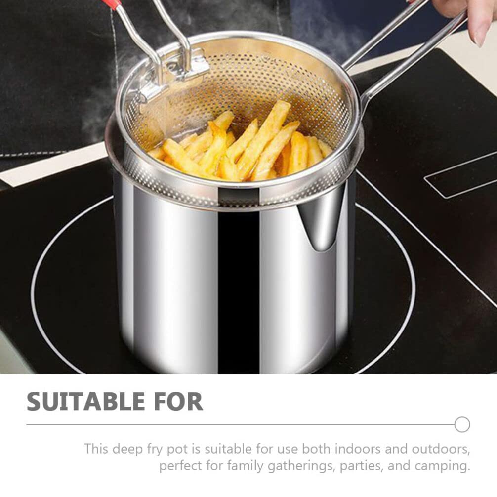 DOITOOL 2 Sets Stainless Steel Fryer Mini Airfryer Outdoor Griddle Stainless Wok French Fries Drain Basket Onion Ring Fryer Pasta Skimmer Deep Fryer Pot Frying Basket Fry Basket Fried