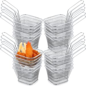 24 pcs mini square fry basket stainless steel french fries holder deep fryer baskets only square mesh food basket with handles small serving basket for kitchen restaurant cafe barbecue (silver)