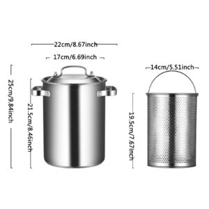 Stainless Steel Vertical Cooker/Steamer - 4L Asparagus Vegetable Pot Home Deep Fryer Pot Japanese Tempura Deep Frying Pot with Strainer Basket and Lid for Kitchen French Fries, Chicken