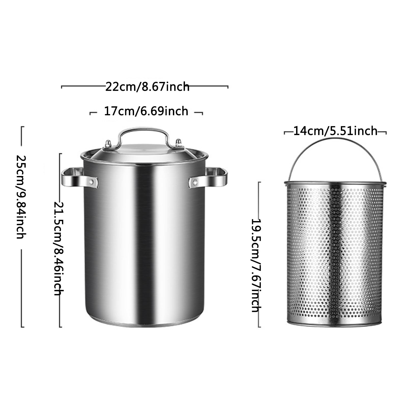 Stainless Steel Vertical Cooker/Steamer - 4L Asparagus Vegetable Pot Home Deep Fryer Pot Japanese Tempura Deep Frying Pot with Strainer Basket and Lid for Kitchen French Fries, Chicken