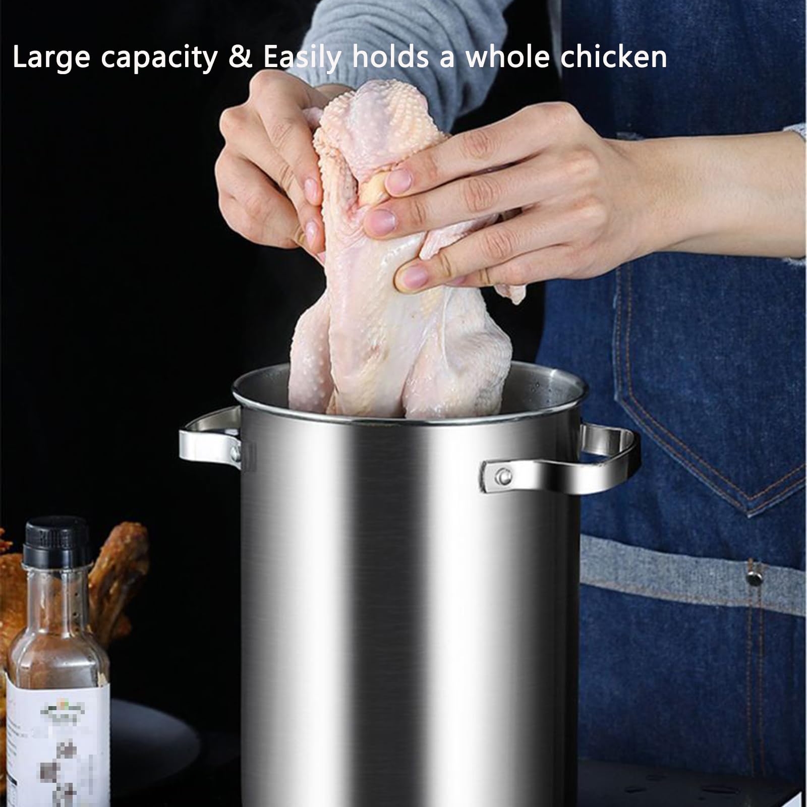 Stainless Steel Vertical Cooker/Steamer - 4L Asparagus Vegetable Pot Home Deep Fryer Pot Japanese Tempura Deep Frying Pot with Strainer Basket and Lid for Kitchen French Fries, Chicken