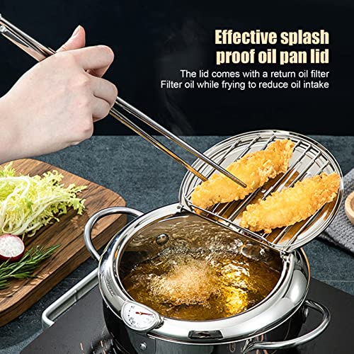 Deep Fryer Pot, Stainless Steel Deep Frying Pot, Small Deep Fryer Stainless Steel Deep Fryer Pot with Temperature Control Oil Drain for French Fries Fish Chicken(L)